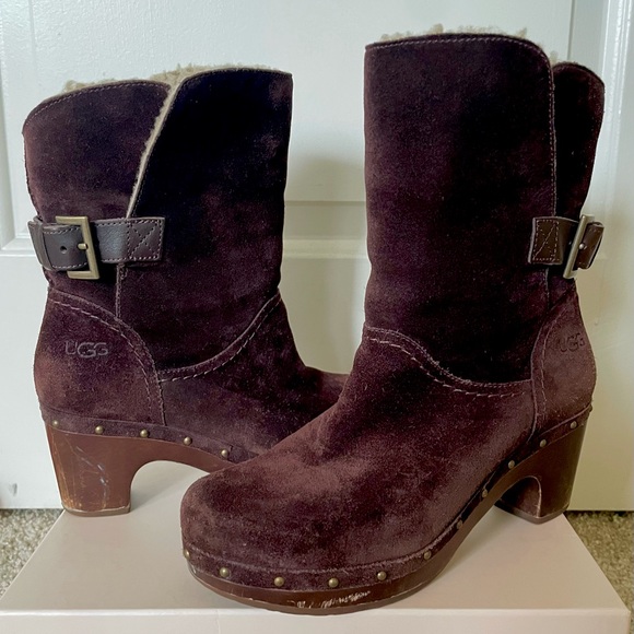 UGG | Shoes | Ugg Wedge Shearling Boots In Rich Dark Brown Suede | Poshmark